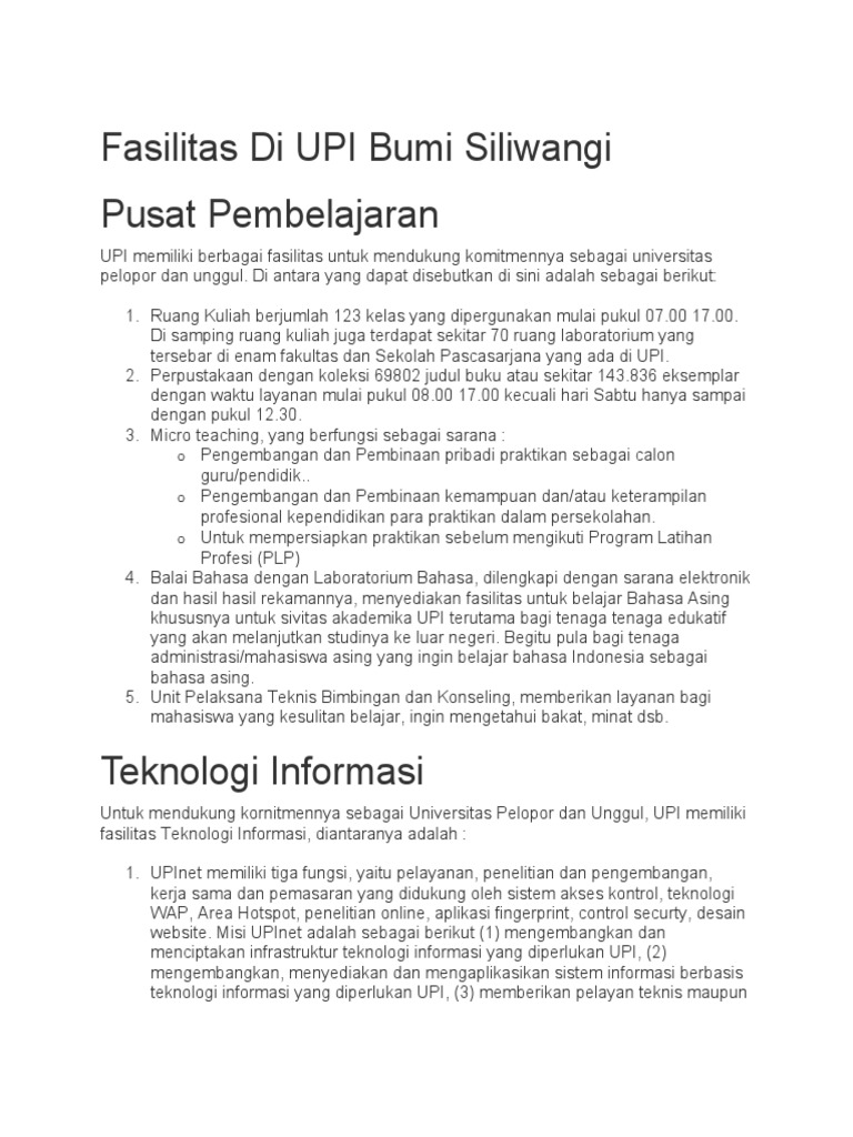 Fasilitas Di UPI Bumi Siliwangi | PDF