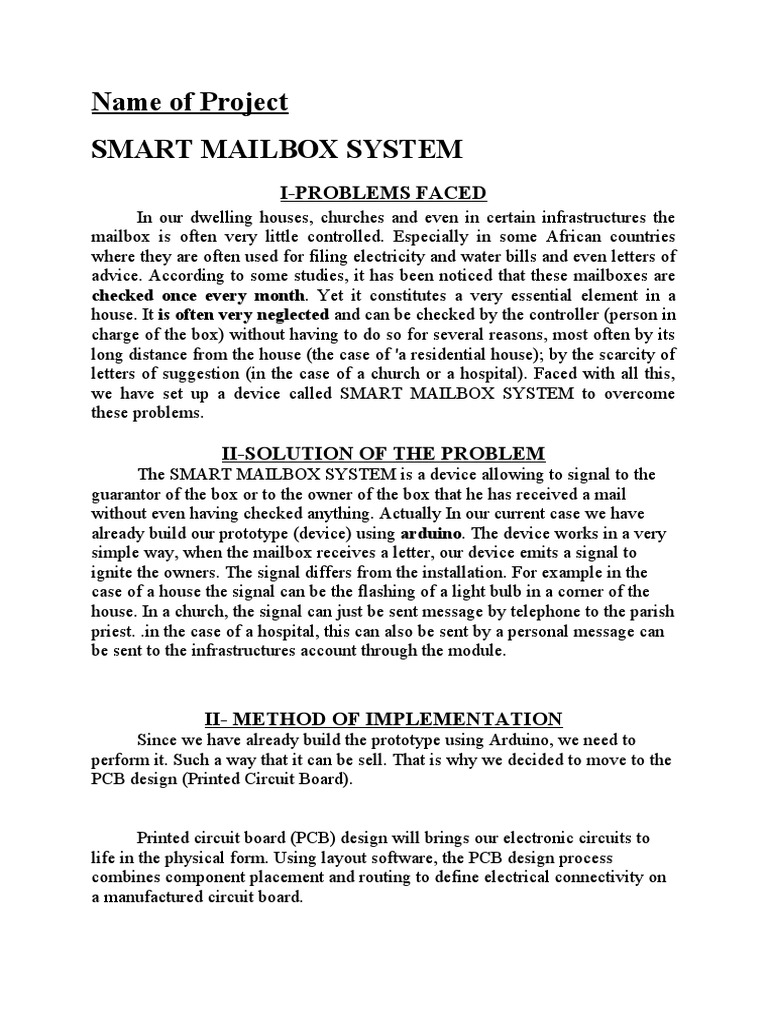Name of Project Smart Mailbox System: I-Problems Faced | PDF | Printed ...