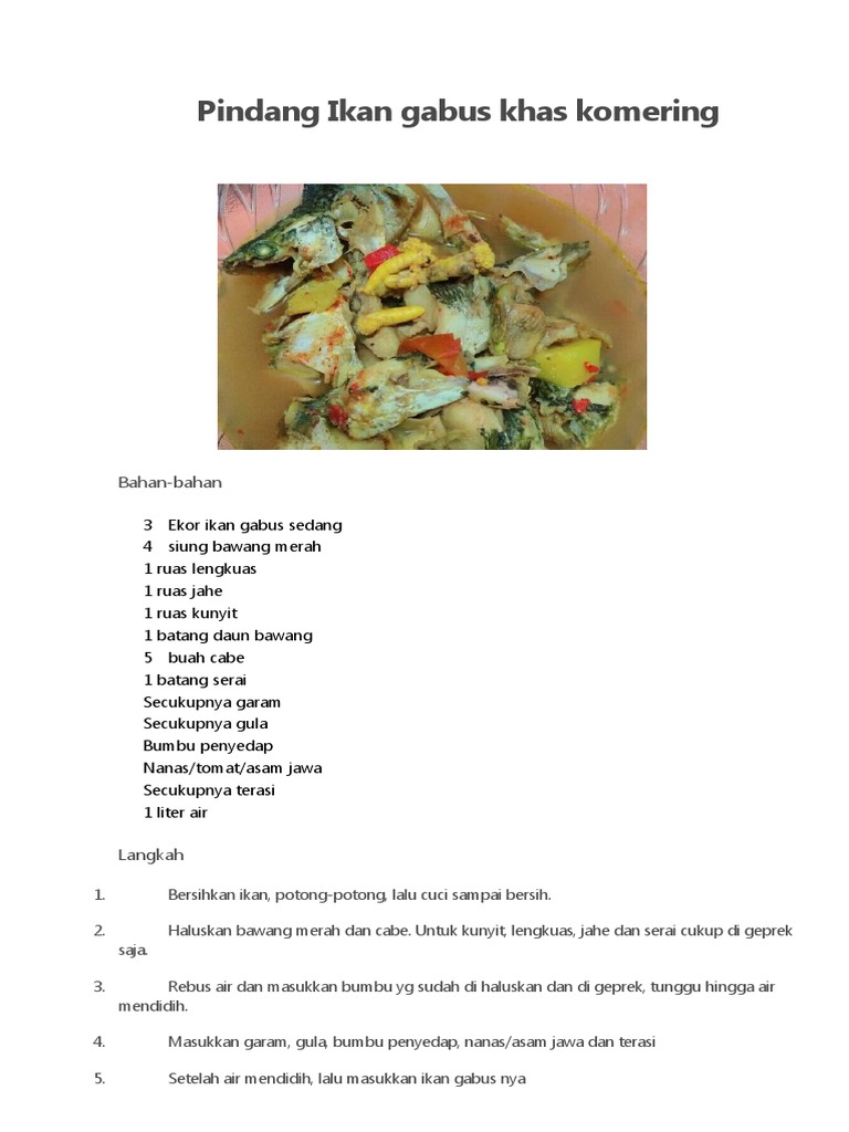 Resep Pindang Ikan Gabus Khas Komering | PDF
