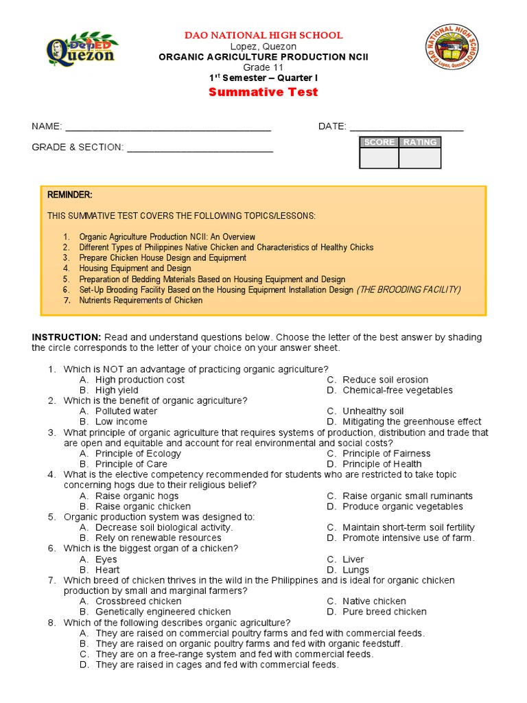OAP - Summative Test 2 | PDF | Chicken | Agriculture
