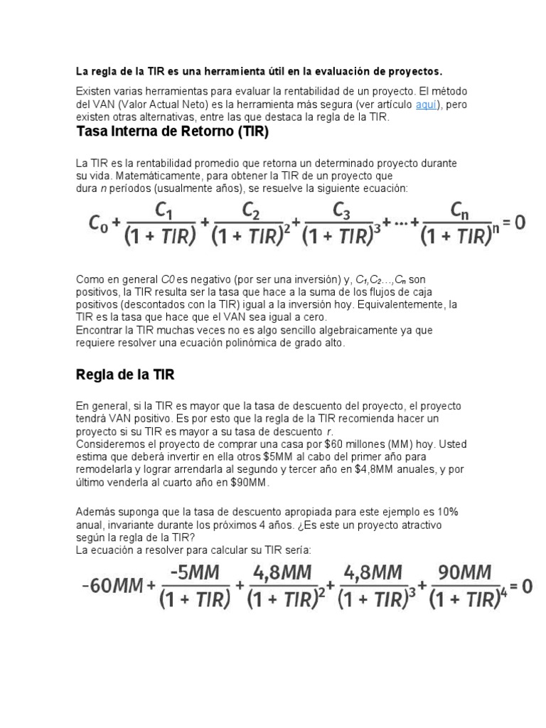 La Regla de La TIR Es Una Herramienta Útil en La Evaluación de ...