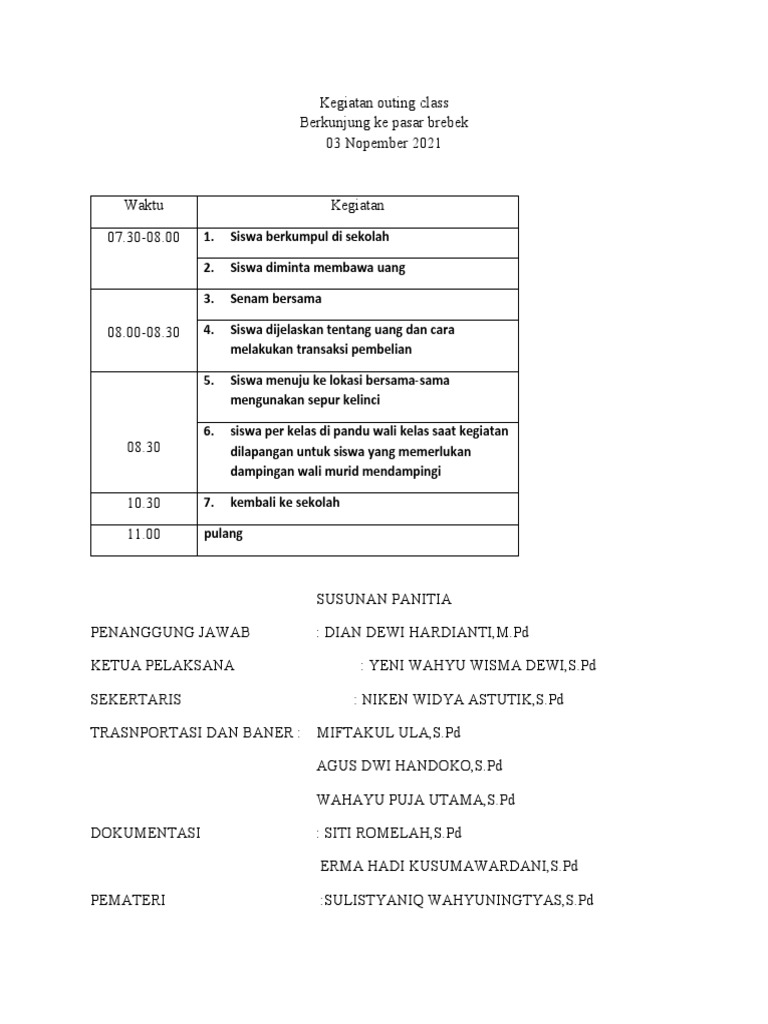 Kegiatan Outing Class | PDF