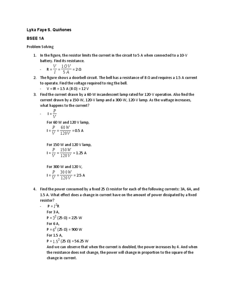 Ohm's Law Problem Solving Examples | PDF
