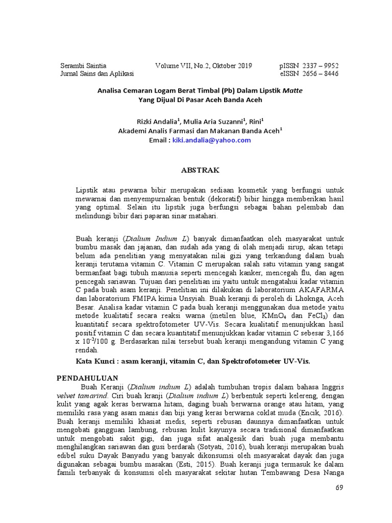 JURNAL Analisa Cemaran Logam Berat Timbal | PDF