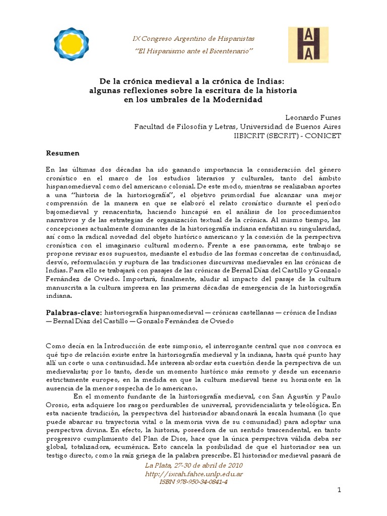 Funes, L.-De La Crónica Medieval A La Crónica de Indias... (Art.) | PDF ...