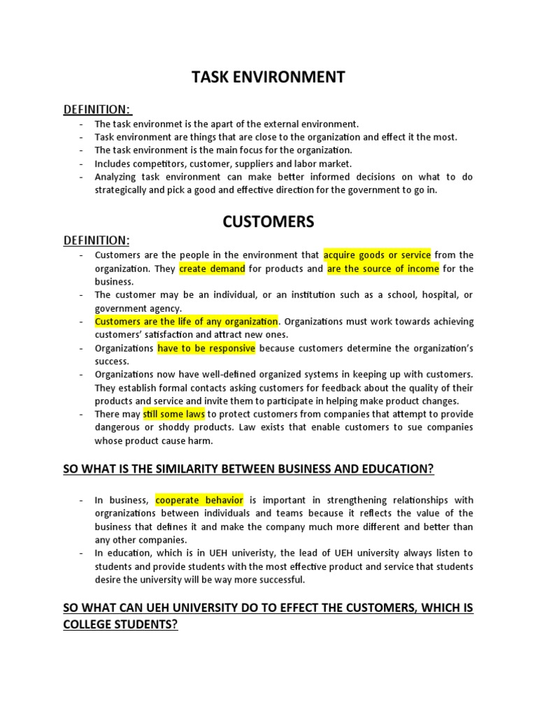Task Environment | PDF | Customer | Supply Chain