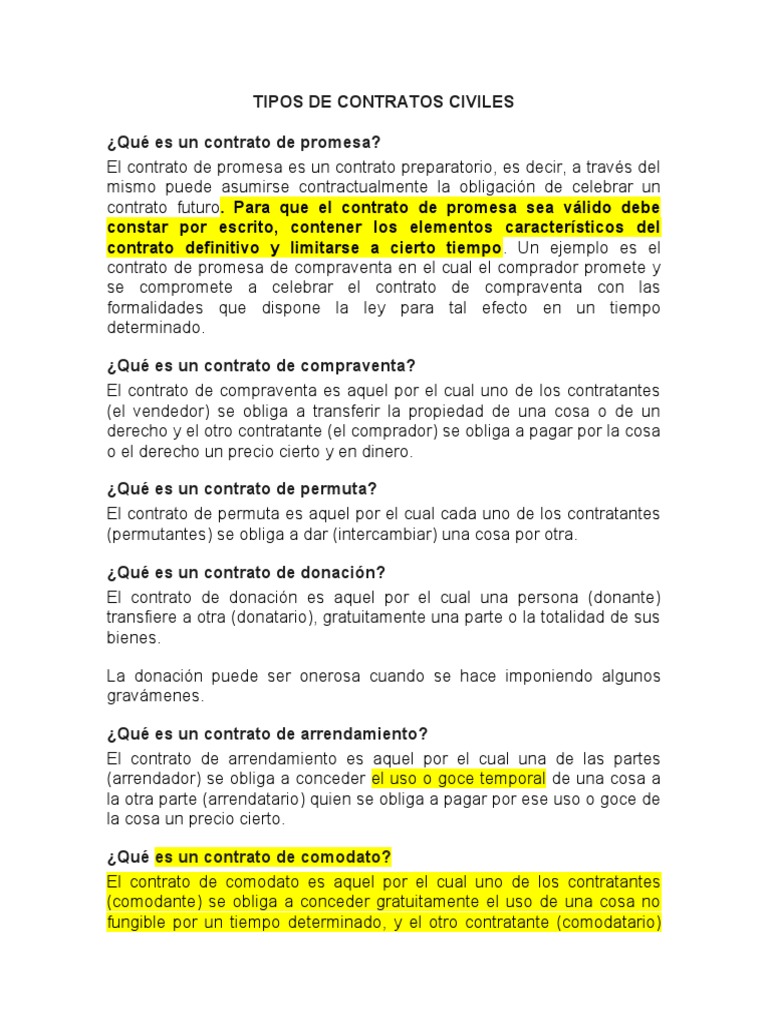 Tipos de Contratos Civiles | PDF | Pagos | Donación