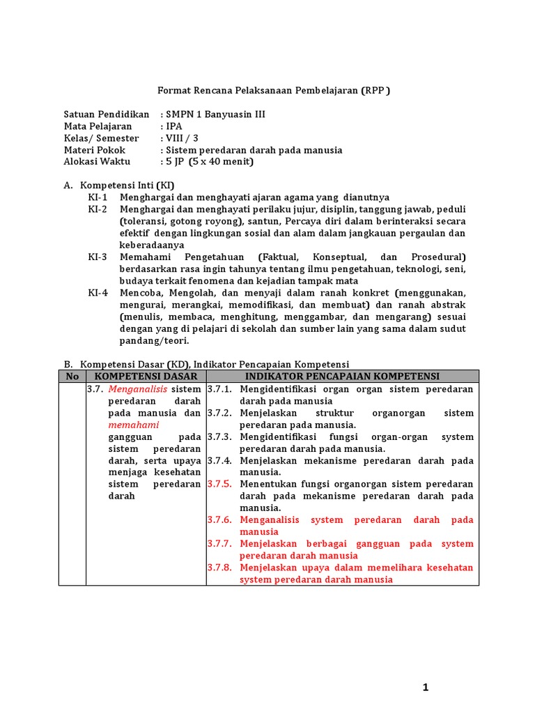 LK 4 RPP - Sistem Peredaran Darah - Ahmad - Isnaini | PDF