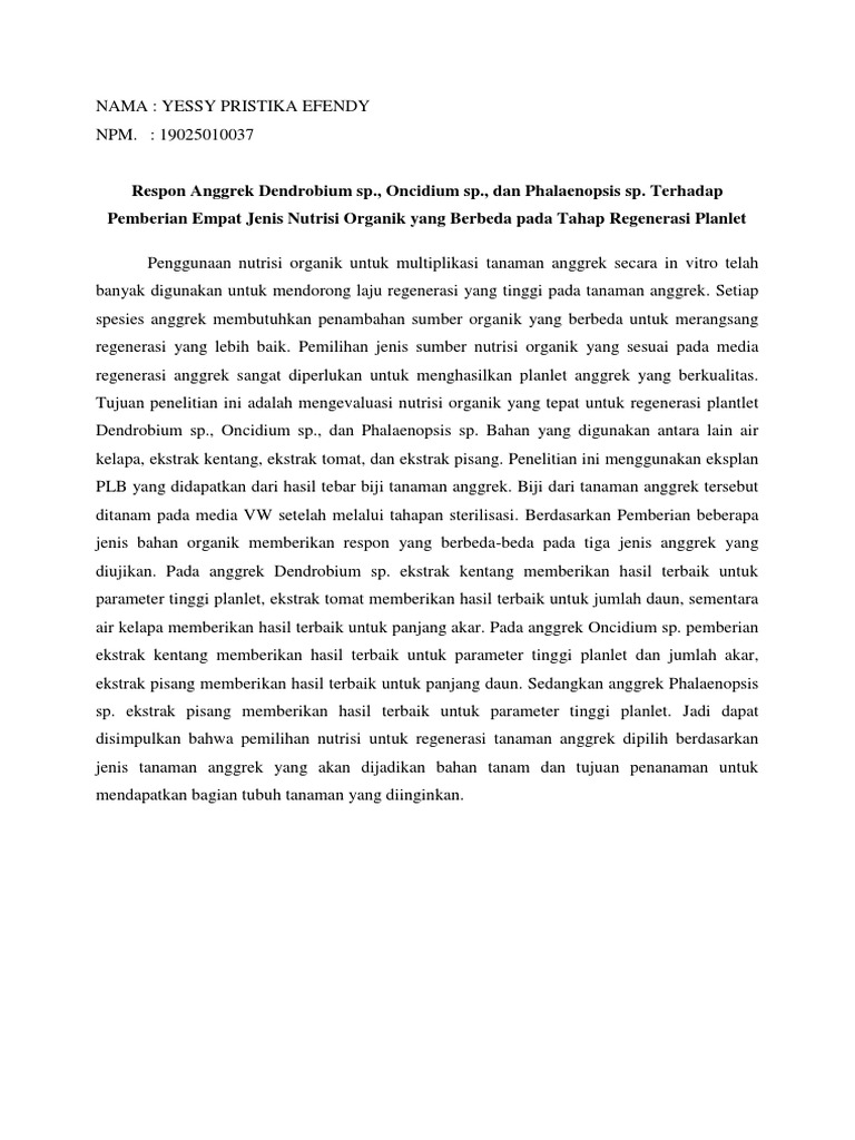 Review Jurnal Respon Anggrek Dendrobium SP., Oncidium SP., Dan ...