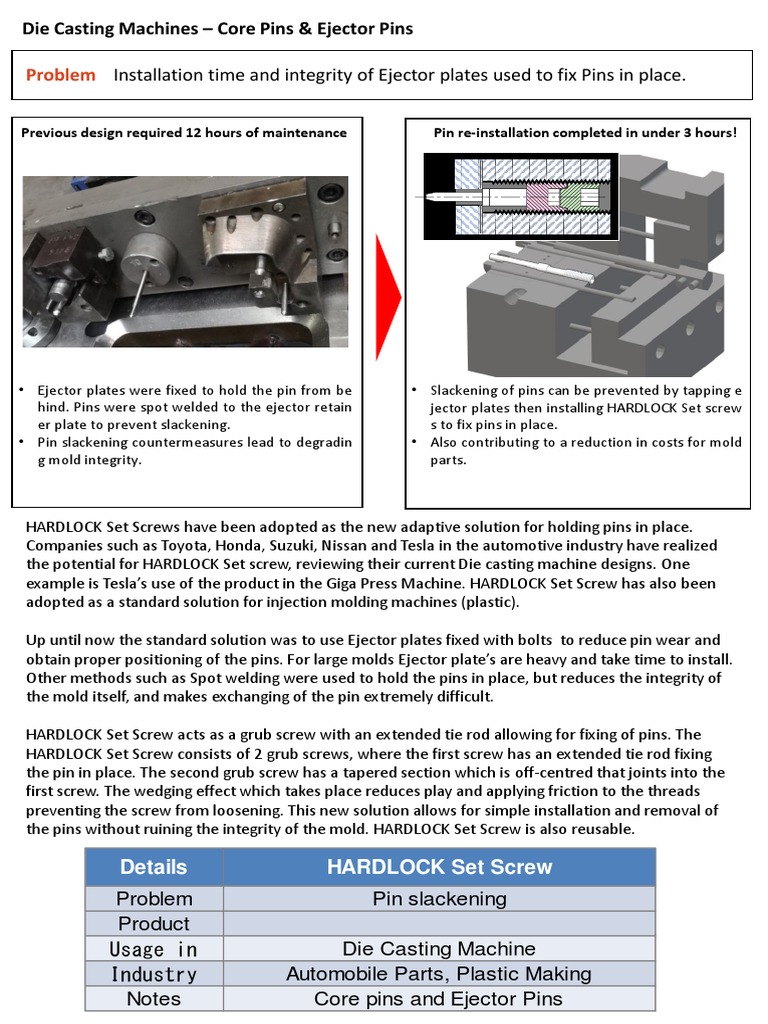 Die Casting Machines Core Pins & Ejector Pins | PDF | Screw ...