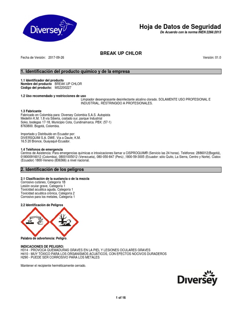 SDS Break Upchlor | PDF | Agua | Sal (química)
