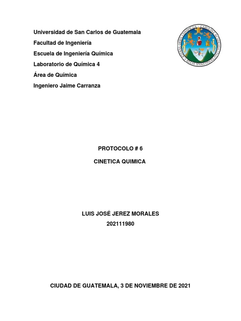 Protocolo 6 Cinetica Quimica | PDF | Cinética química | Velocidad de reacción