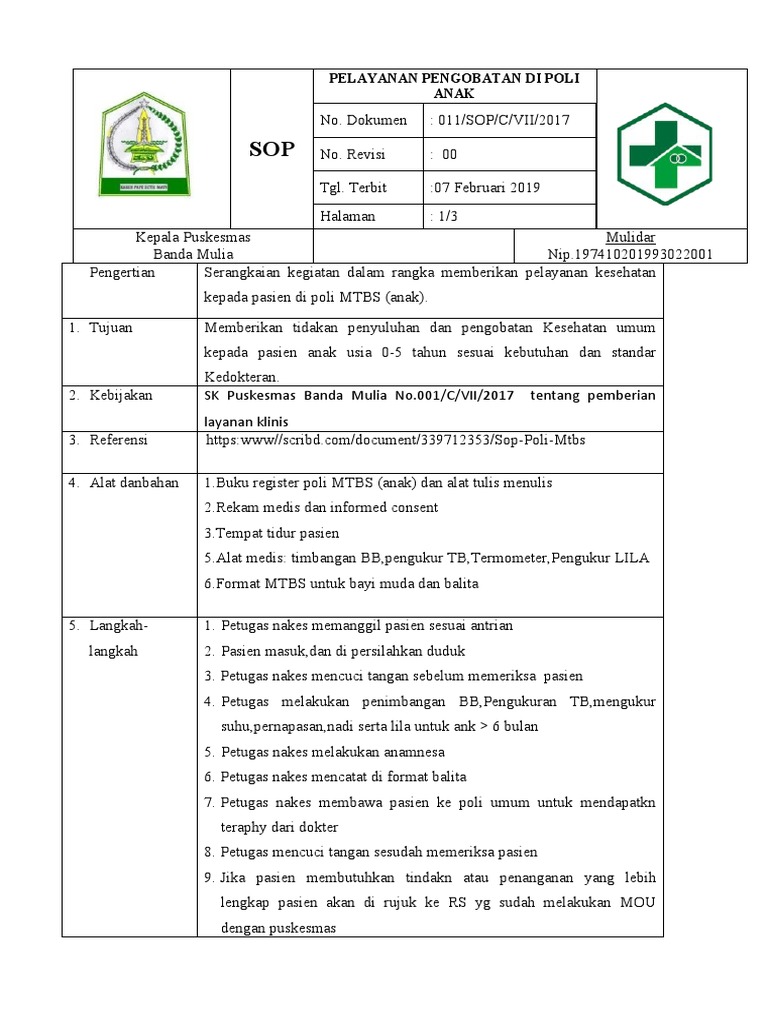 Sop Pelayanan Poli MTBS | PDF