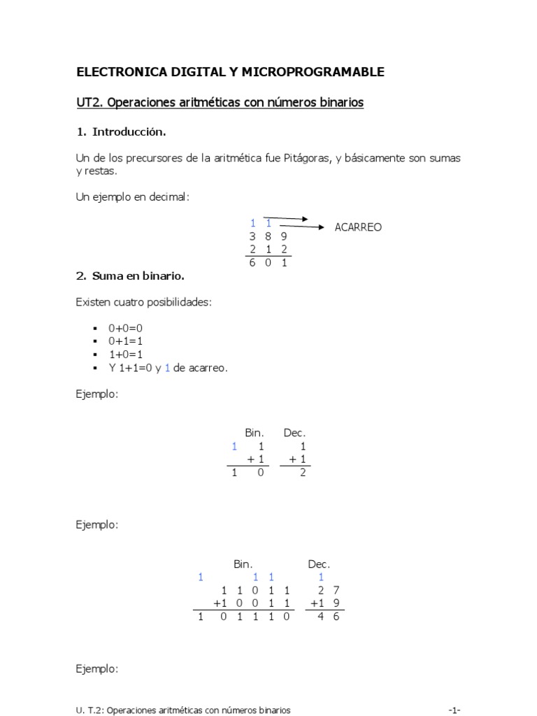 Operaciones binarias | Sustracción | Decimal codificado en binario