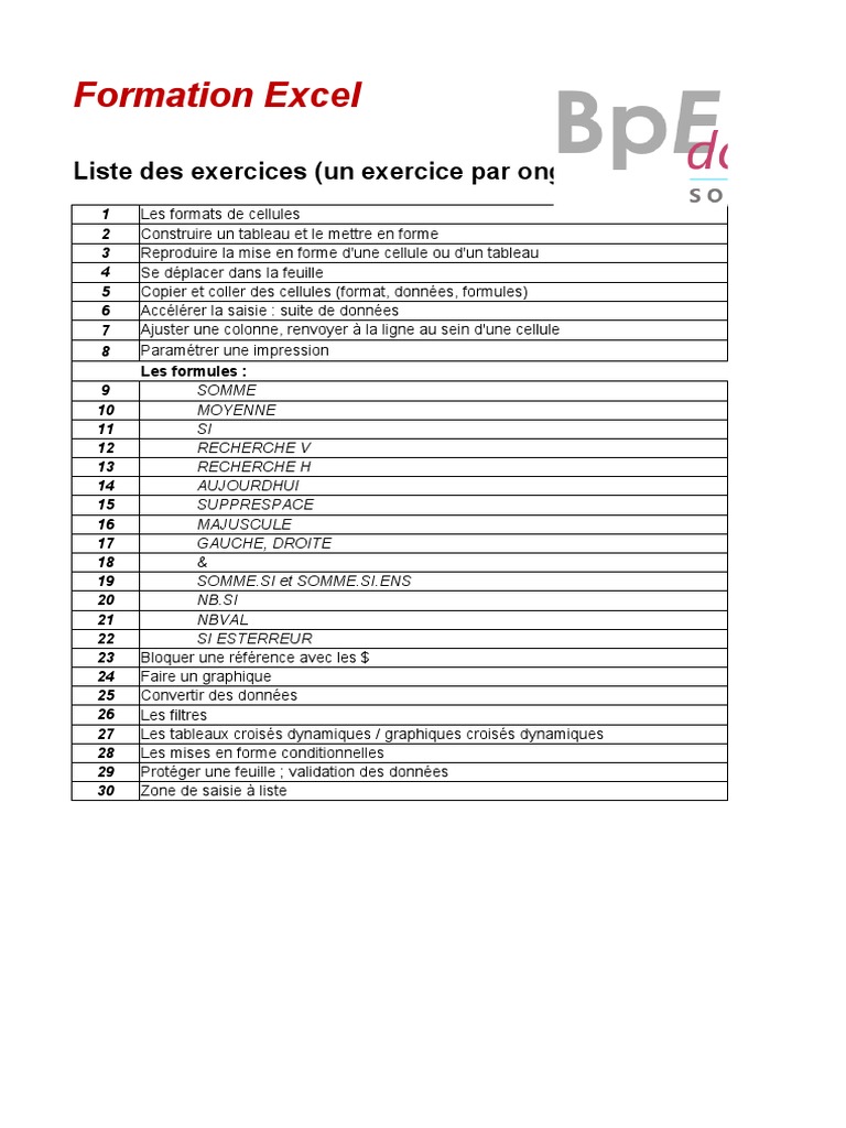 Exercices Excel Avec Corrige Formation Gratuit | PDF | Microsoft Excel ...