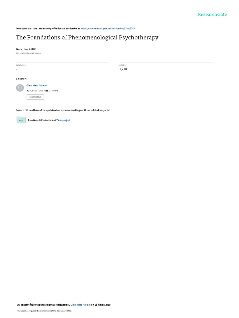 The Foundations of Phenomenological Psychotherapy: March 2018 | PDF ...