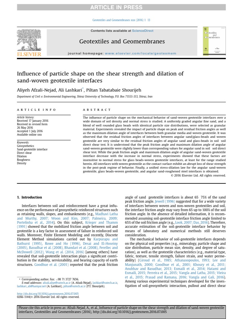 Afzali-Nejad - 2016 - Influence of Particle Shape On The Shear Strength ...