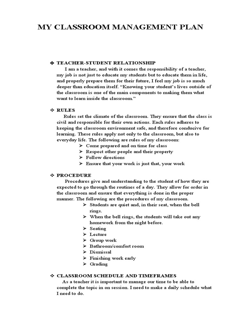 My Classroom Management Plan | PDF | Classroom | Classroom Management