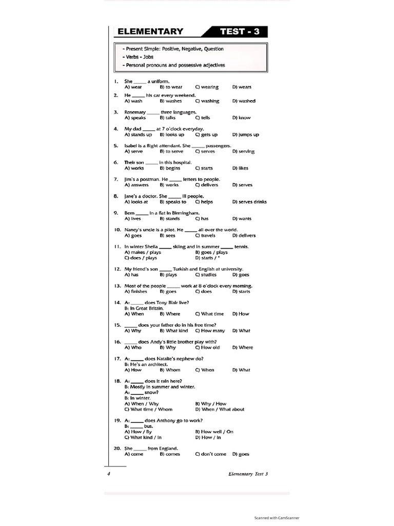 Book1 Grammar Test 3 | PDF