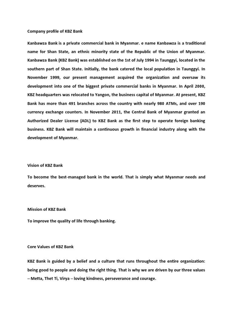 KBZ Bank Company Profile Overview | PDF | Statistics | Banks