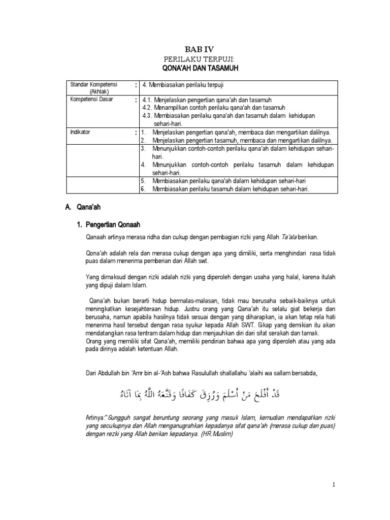4 Qonaah Dan Tasamuh | PDF | Agama & Spiritualitas