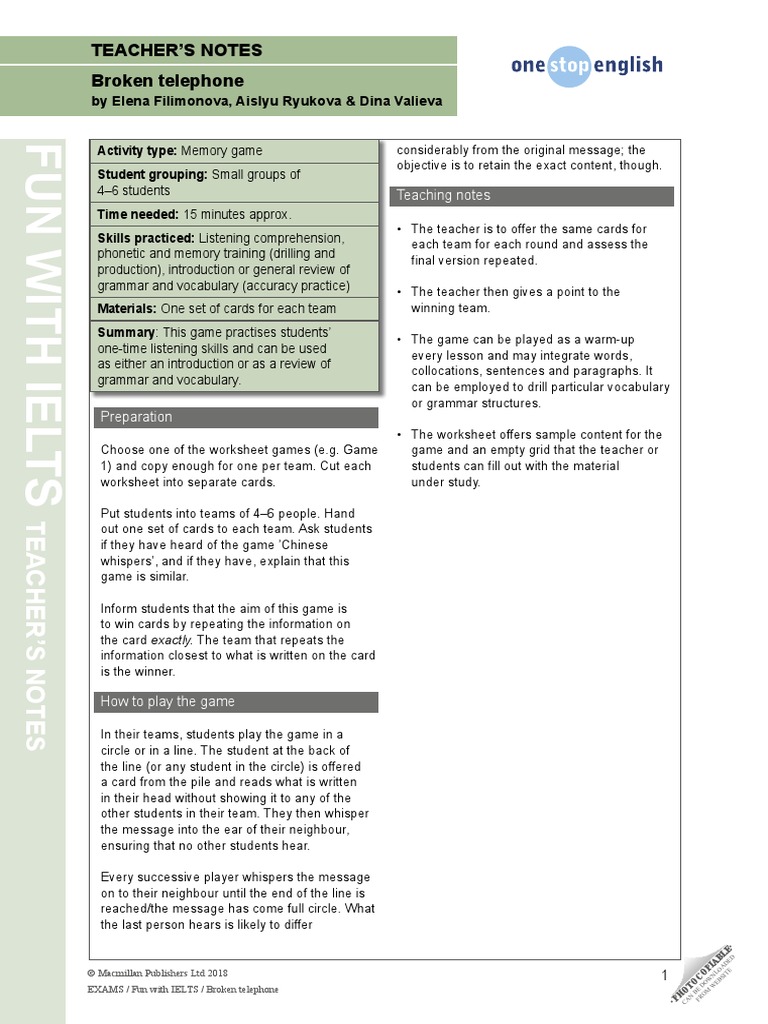 Broken Telephone Teacher'S Notes | PDF | Reading Comprehension ...