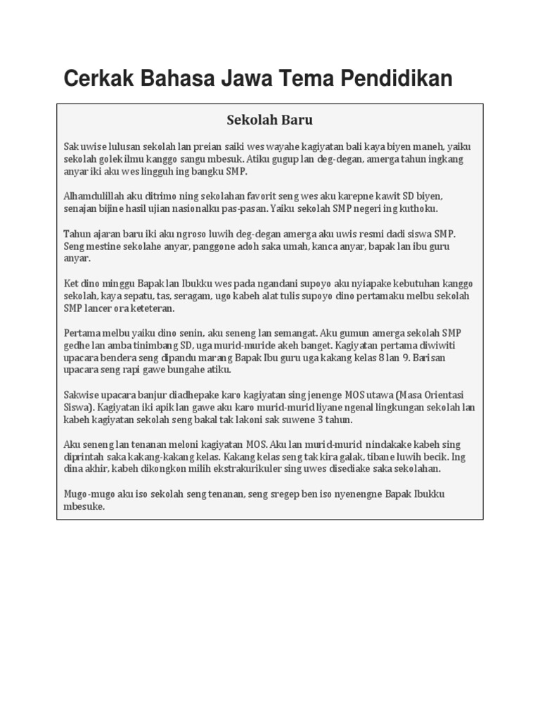 Cerkak Bahasa Jawa Tema Pendidikan | PDF