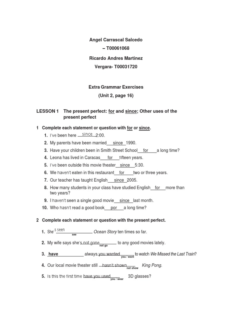 Unit 02 Extra Grammar Exercises | PDF