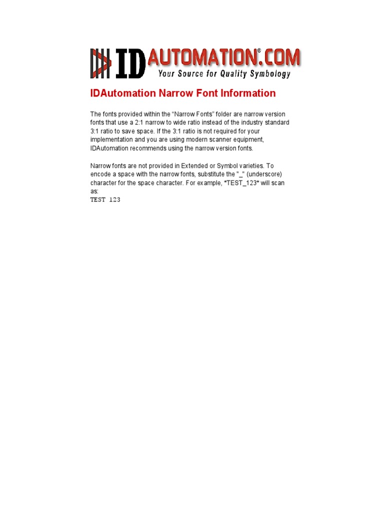 IDAutomation Narrow Font Information | PDF | Computers