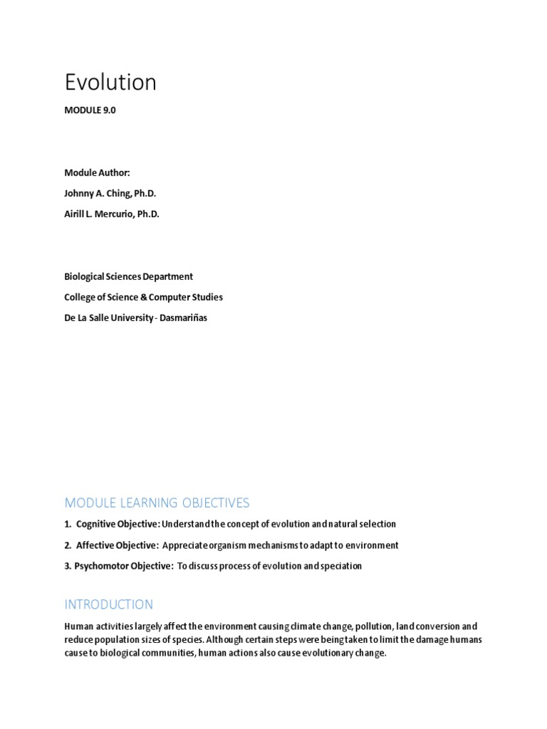 Evolution: Module Learning Objectives | Download Free PDF | Natural ...