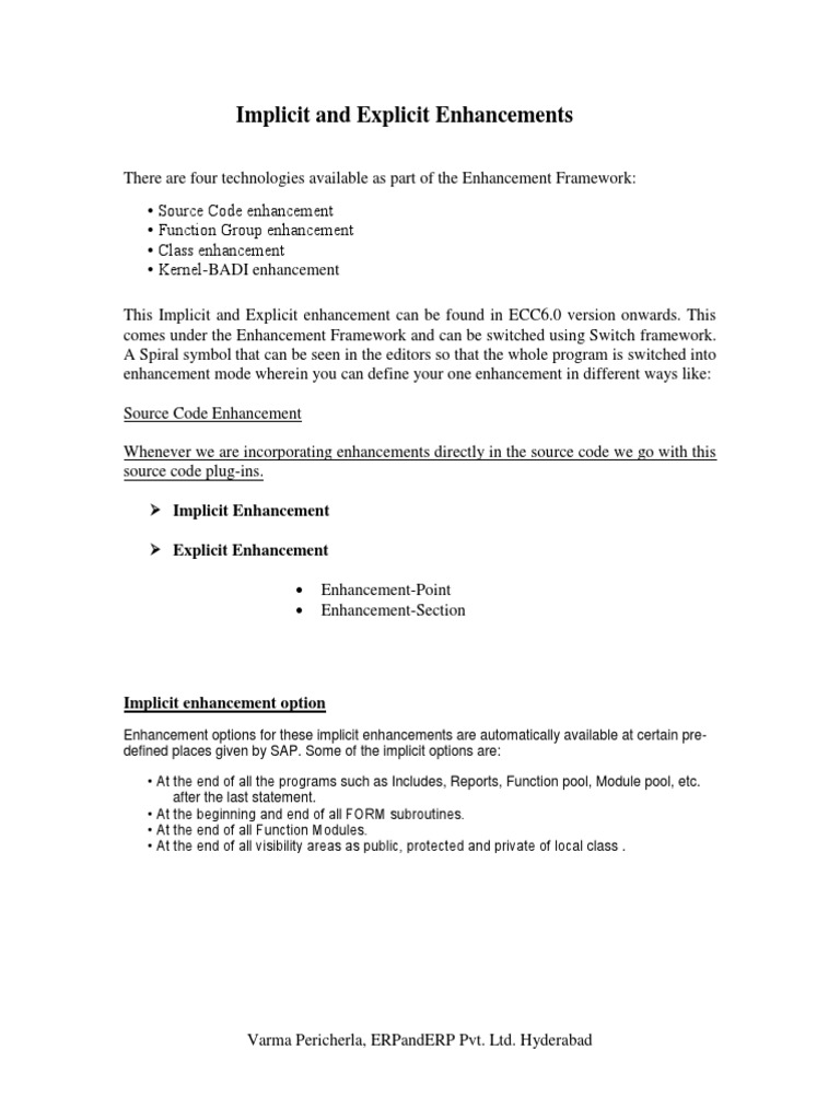 Implicit Vs Explicit Enhancements | PDF | Subroutine | Software Development
