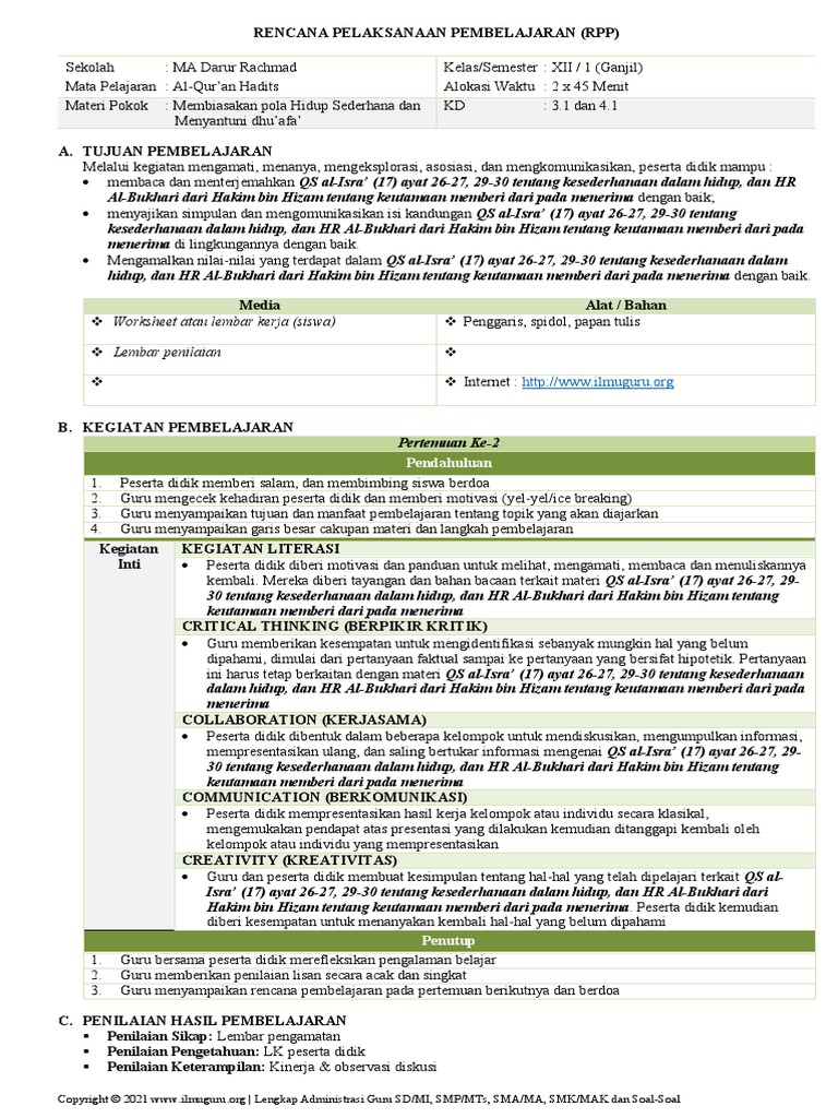 1.2 RPP I Qurdis Kelas 12 | PDF