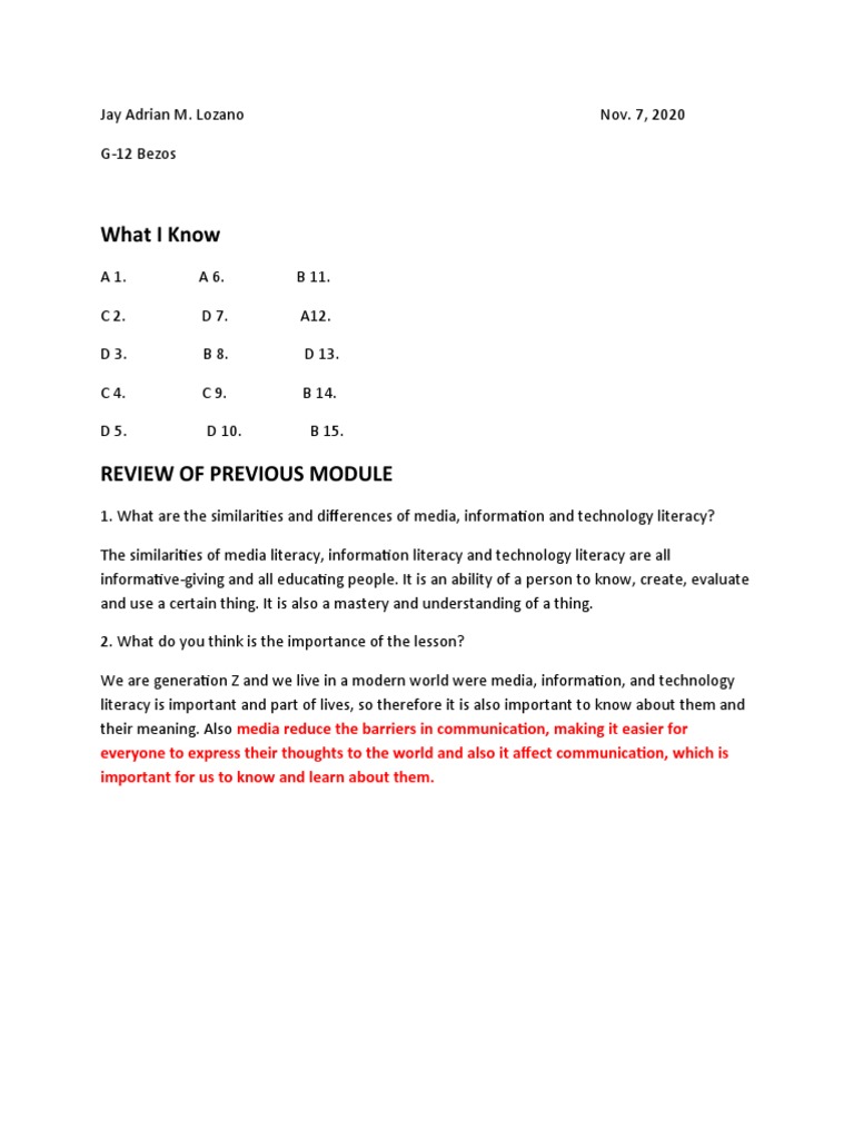 This Is MIL Module 4... Grade 12 Bezos | PDF | Facebook | Reason