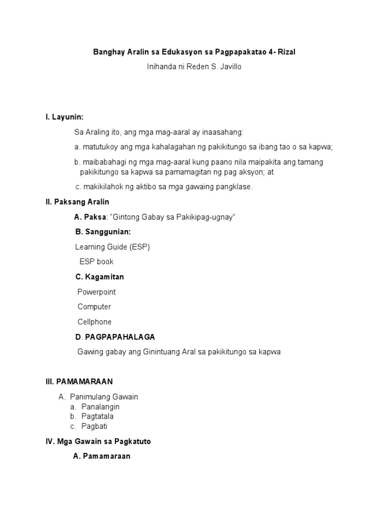 ESP Lesson Plan 4 | PDF