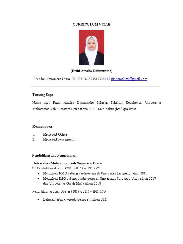 RIZKI AMALIA DALIMUNTHE - CURRICULUM VITAE | PDF