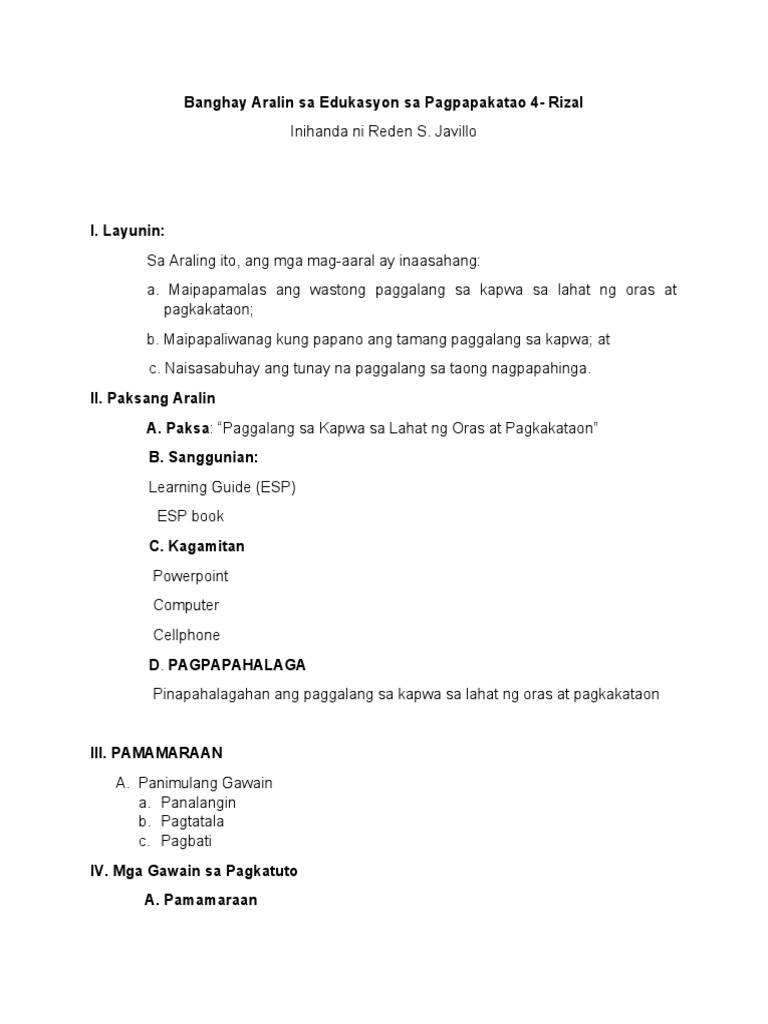 ESP Lesson Plan 4 3rd Lesson | PDF