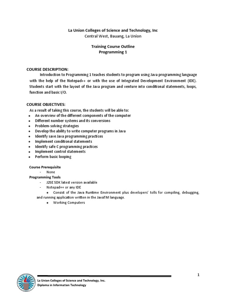 Programming 1 Course Outline | PDF | Computer Programming | Method ...