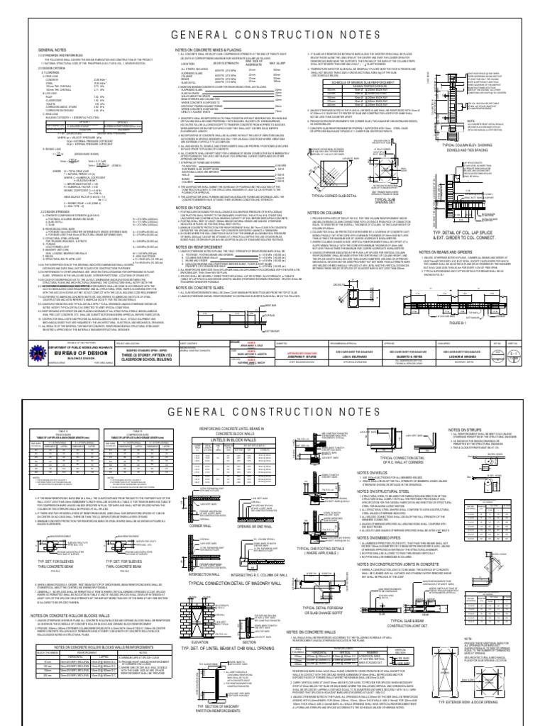 General Construction Notes: Bureau of Design | PDF | Concrete | Deep ...