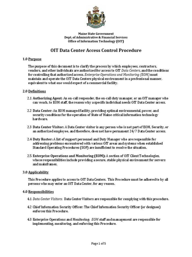 Data Center Access Control Procedure | PDF | Data Center | Access Control