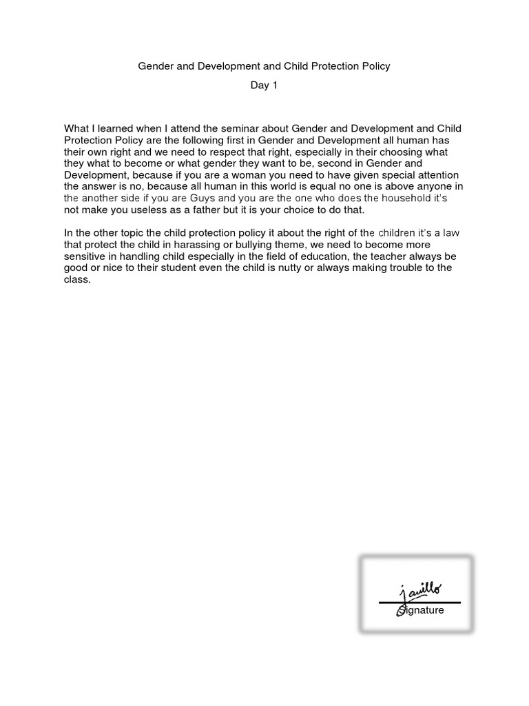 Gender and Development and Child Protection Policy | PDF