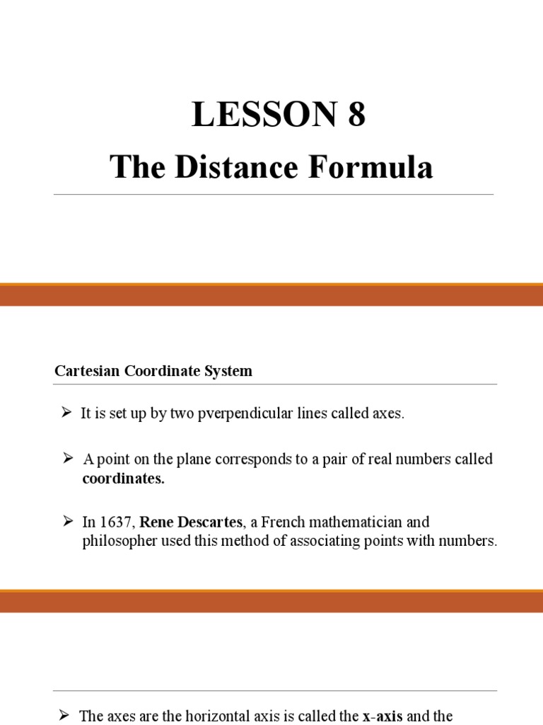 Lesson 8: The Distance Formula | PDF | Cartesian Coordinate System ...
