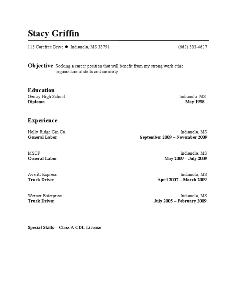 Stacy Griffin's Resume and Work Experience | PDF