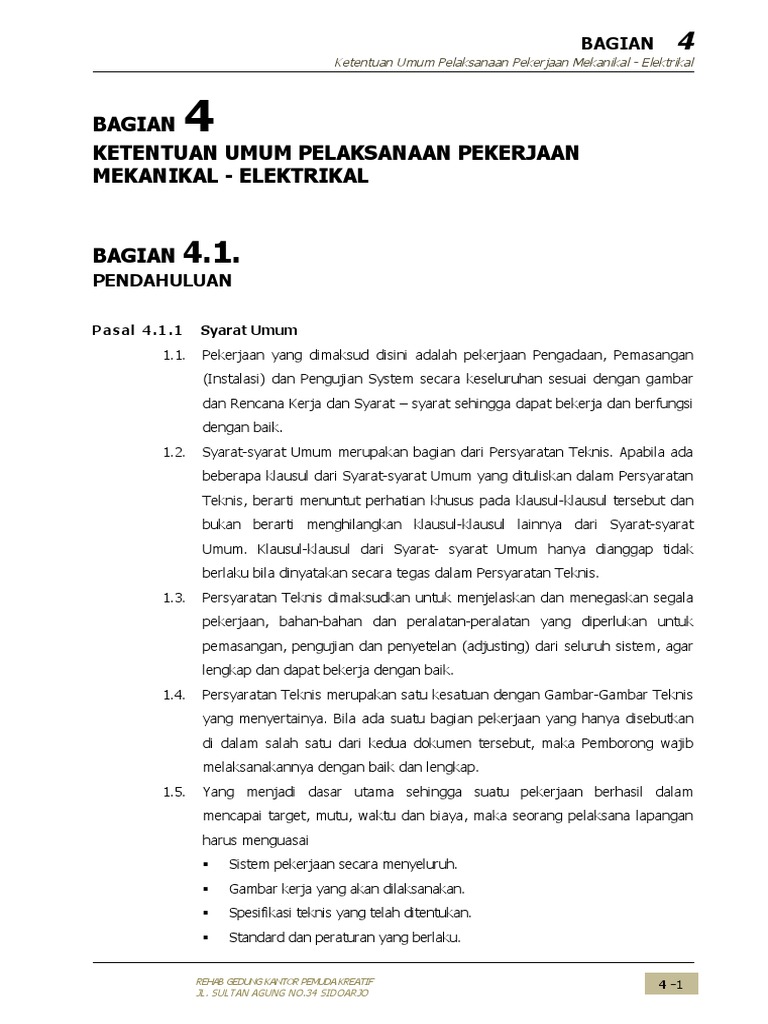 RKS ME Pasal 1 (Pendahuluan) | PDF