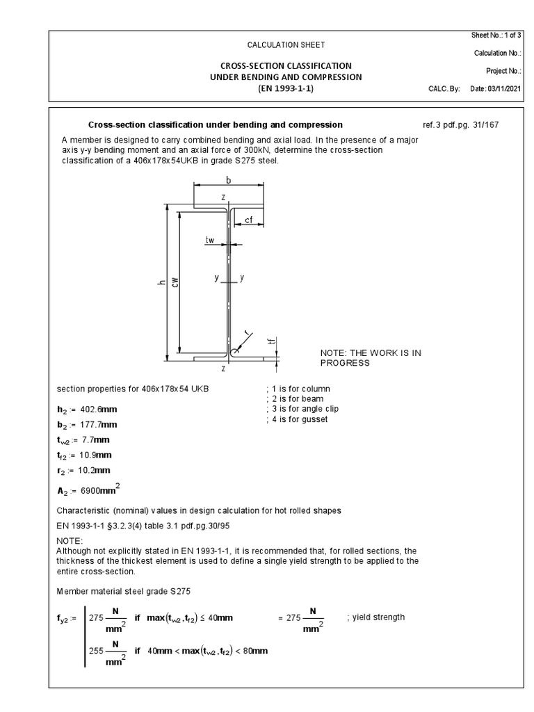 Mathcad-Cross-Section CLASSIFICATION Under Bending and Compression ...