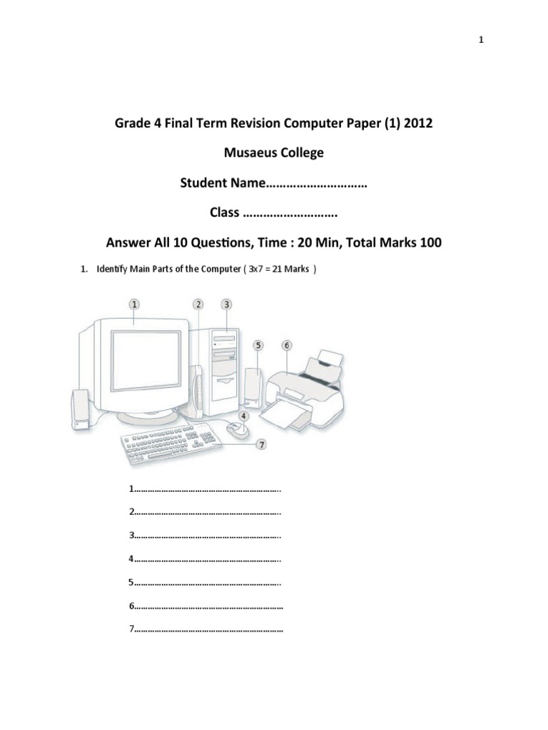 Grade 4 Computer Revision Test | PDF
