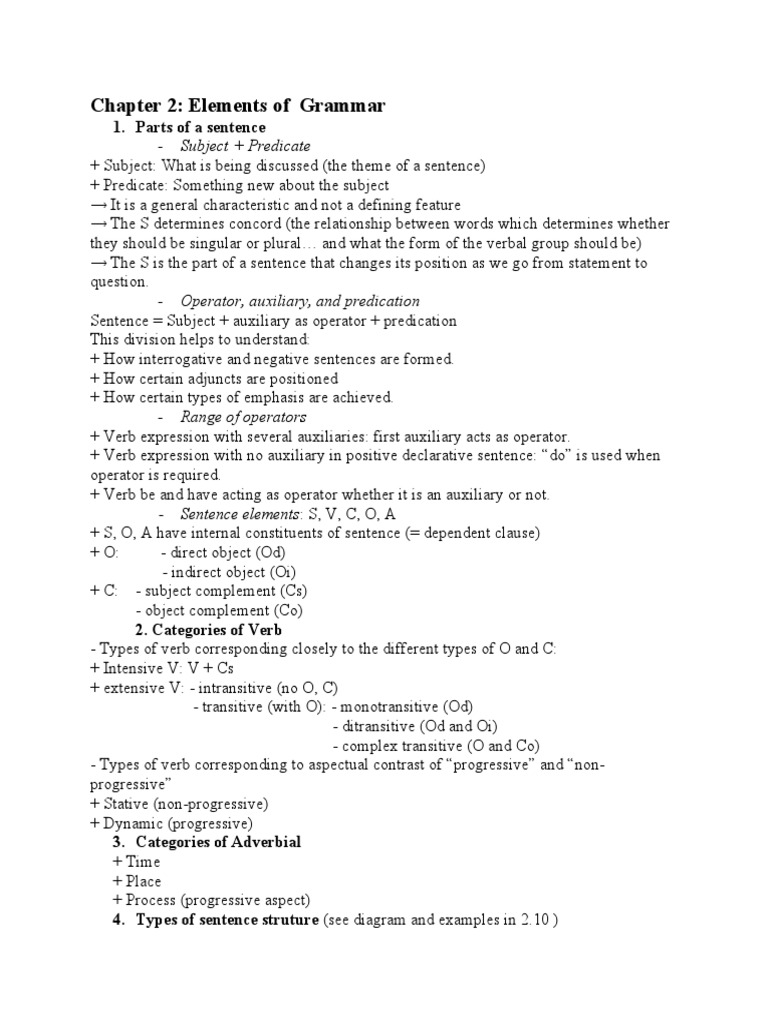 Chapter 2: Elements of Grammar: - Subject + Predicate | PDF | Clause ...