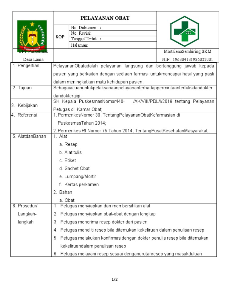 Sop Pelayanan Obat | PDF