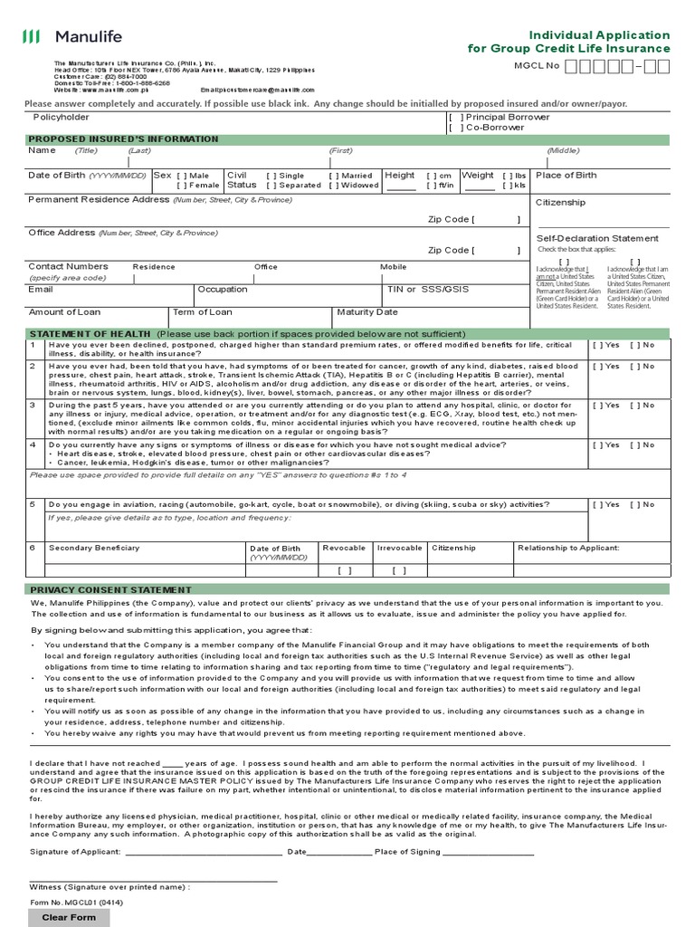 LS - GCL - Individual Above NEL Form - Fillable | PDF | Cancer | Stroke