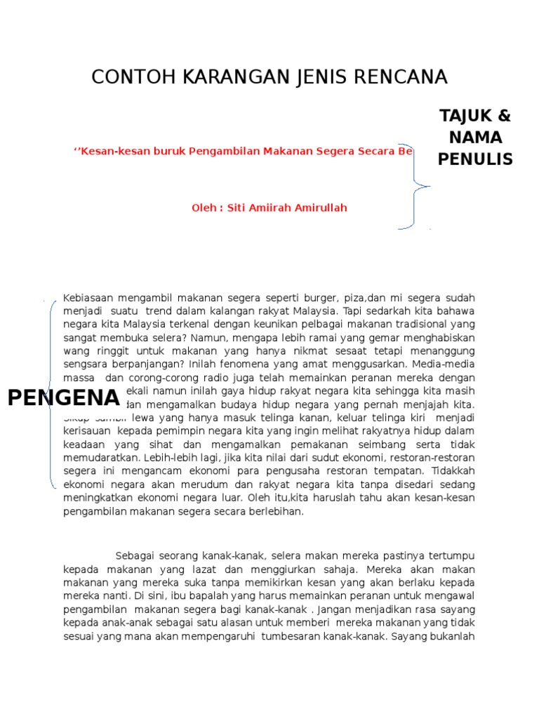 Contoh Rencana Dalam Karangan Bahasa Melayu | PDF