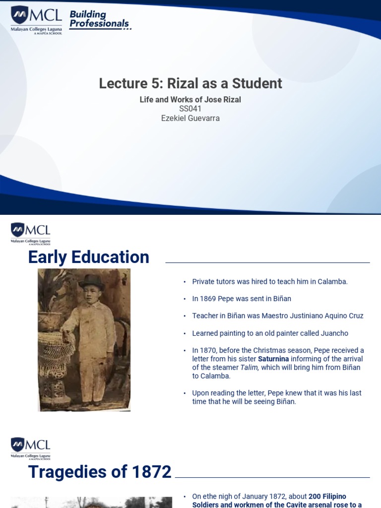Lecture 5: Rizal As A Student: Life and Works of Jose Rizal | PDF